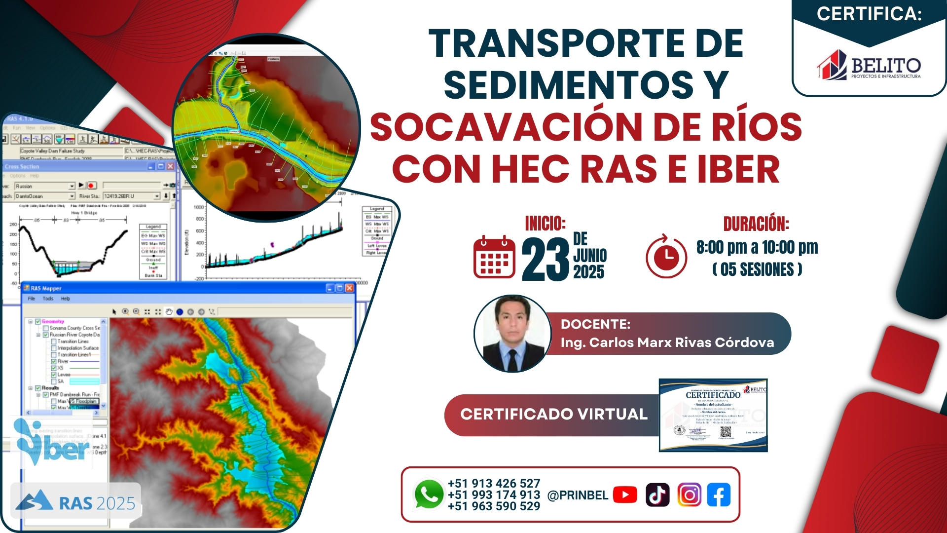 TRANSPORTE DE SEDIMENTOS Y SOCAVACIÓN DE RÍOS CON HEC RAS E IBER – Belito